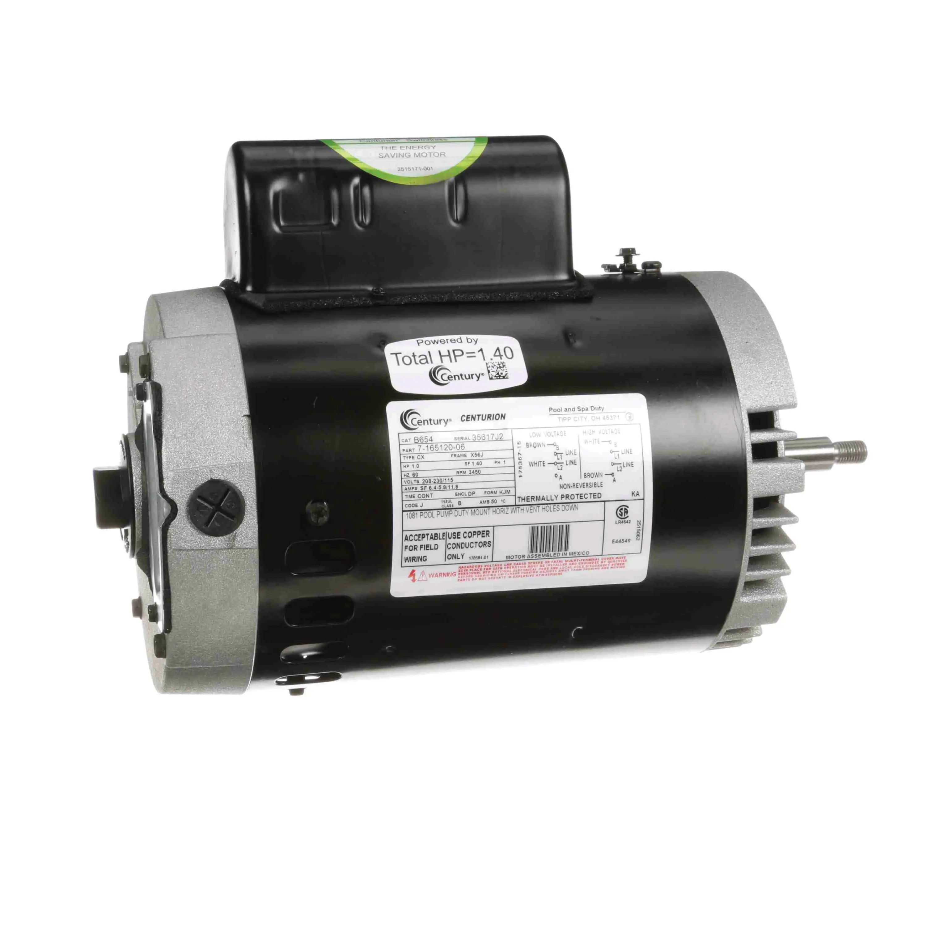 B654 Century Pool Pump Motor 1HP 1 Phase 60Hz 208-230/115V X56J ...